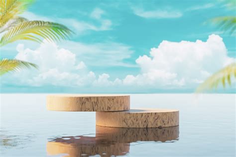 팜 비치와 푸른 하늘 추상적인 배경에 제품 전시 프리젠테이션을 위한 복사 공간이 있는 3d 연단 열대 여름과 휴가 개념 0명에 대한 스톡 사진 및 기타 이미지 Istock