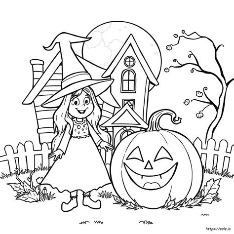 Witch And Pumpkin Coloring Page