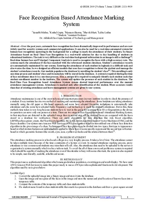 Pdf Face Recognition Based Attendance Marking System
