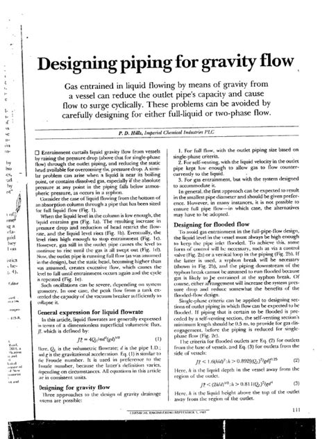 Designing Piping For Gravity Flow Pd Hills Pdf Nature