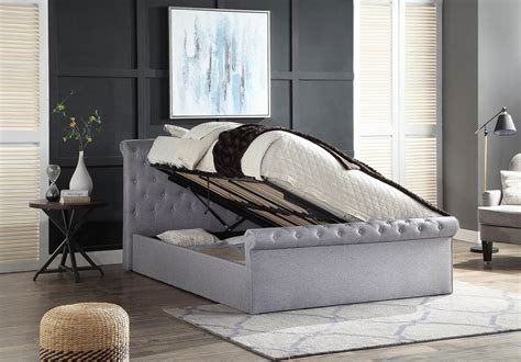 Grey King Size Velvet Curved Headboard Winged Ottoman Storage Bed Frame