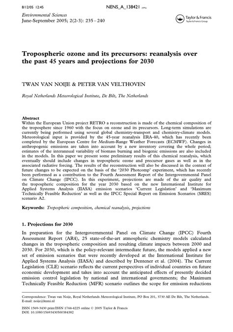Pdf Tropospheric Ozone And Its Precursors Reanalysis Over The Past 45 Years And Projections