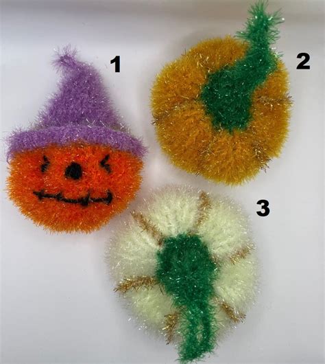 Halloween Fall Pumpkin Ghost Scrubbies Handmade Crocheted Sponge Korean