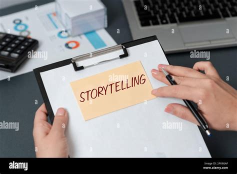 Hand Writing Sign Storytelling Concept Meaning Social And Cultural Activity With Theatrical