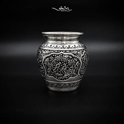 گلدان اناری نقره قلم گل و مرغ نقره بخشی