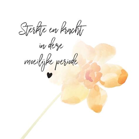 Moderne Condoleancekaart Met Een Steunende Tekst Op De Voorzijde En Oranje Bloem Op De