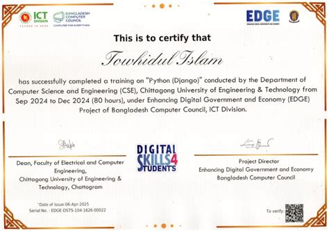 Completed An 80 Hour Intensive Python Django Course Organized By Department Of Computer