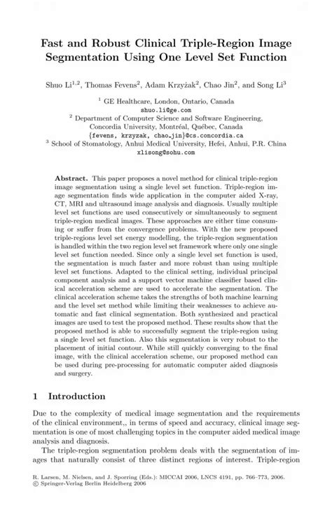 Pdf Fast And Robust Clinical Triple Region Image Segmentation Using One Level Set Function