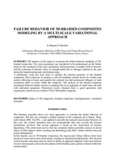 PDF FAILURE BEHAVIOR OF D BRAIDED COMPOSITES MODELING BY A MULTI SCALE VARIATIONAL APPROACH