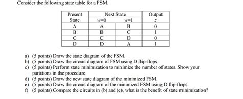 solved consider the following state table for a fsm draw
