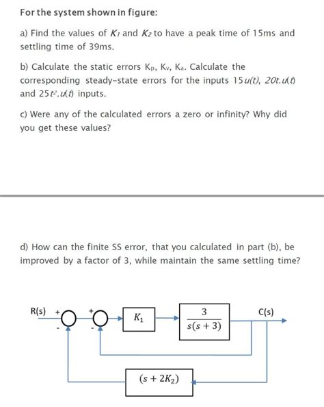 Solved For The System Shown In Figure A Find The Values Of Chegg