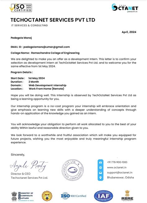 Padagala Manoj On Linkedin Internship Webdevelopment Octanetsolutions Careergrowth