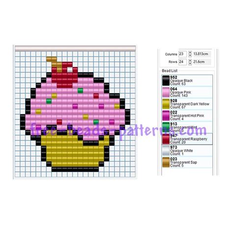 Cupcake Sweet Free Pony Beads Perler Beads Design Pattern Download