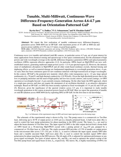 Pdf Tunable Multi Milliwatt Continuous Wave Difference Frequency