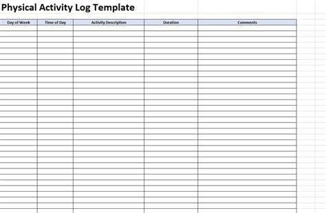 Physical Activity Log Physical Activity Log Template Physical Activity Log Physical Activity