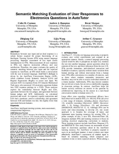 Pdf Semantic Matching Evaluation Of User Responses To Electronics