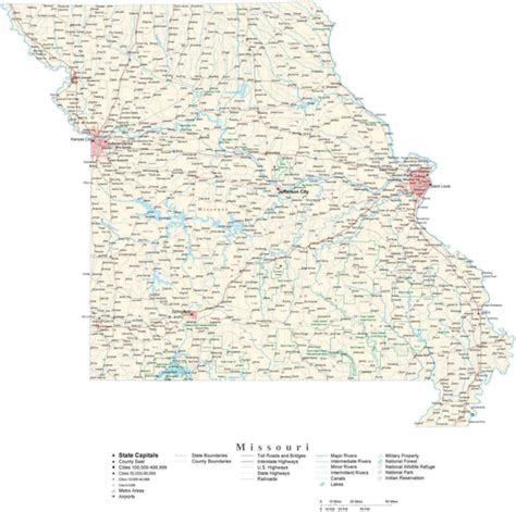 Missouri State Map With Cities Missouri Map Print Whereabouts Shop