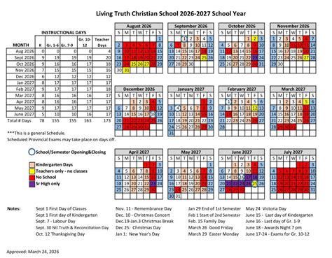 2026 2027 Calendar Living Truth Christian School