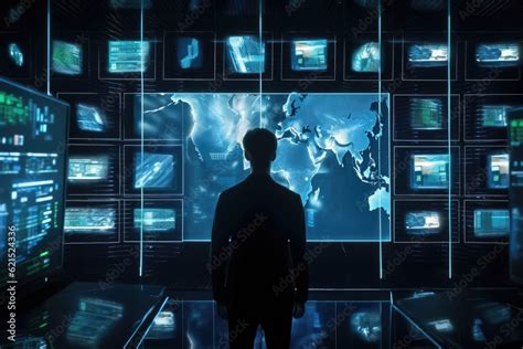 Hacker In A Dark Room Illuminated By Screens Displaying Complex Code