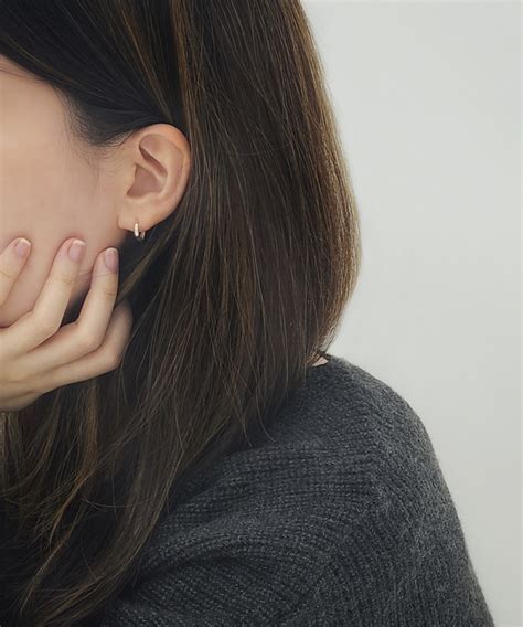 [전체실버] 미니 각 컷팅 원터치 귀걸이 실버 925 은 링 이어링 에이블리