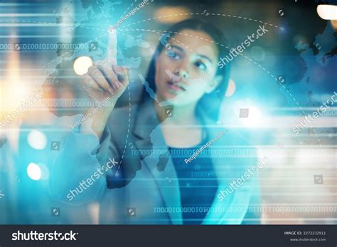 Map Hologram Cyber Woman Touch Screen Stock Photo 2272232911 Shutterstock
