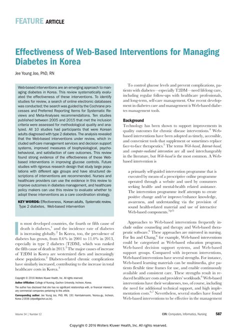 Pdf Effectiveness Of Web Based Interventions For Managing Diabetes In Korea