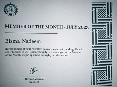 Bisma Nadeem On Linkedin Proud To Receive This ️ Thanks Uet Science Society