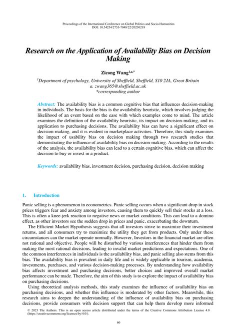 Pdf Research On The Application Of Availability Bias On Decision Making