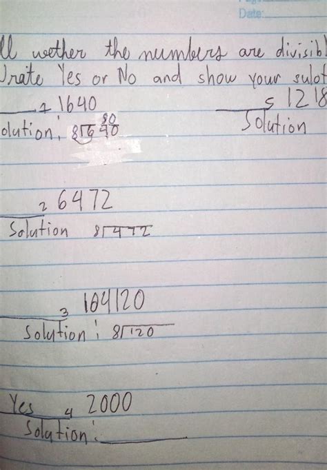 tell me whether the numbers are divisible by 8 write yes or no and show