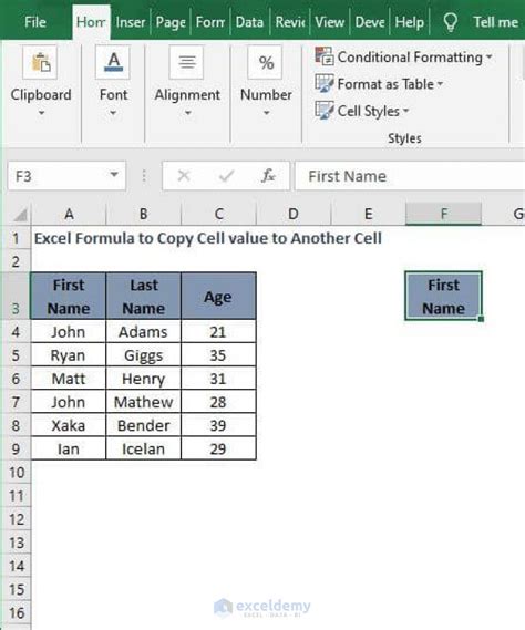 Excel Formula To Copy Cell Value To Another Cell Exceldemy