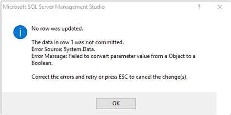 Sql Server Failed To Convert Parameter Value From A Object To A