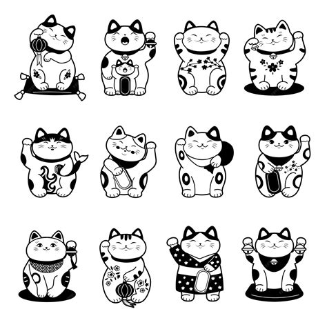 Premium Vector Asian Cat Stylized Monochrome Labels Of Maneki Neko