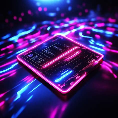 Neon Glowing Electronic Chip And Microcredit Card Template Neon Processor Bacgkround Electronic