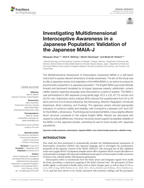 Pdf Investigating Multidimensional Interoceptive Awareness In A Japanese Population