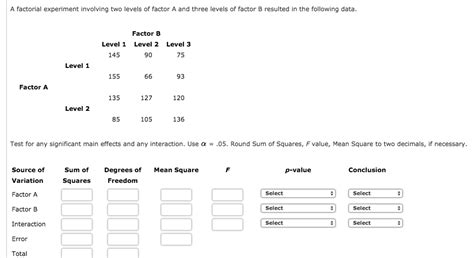 Solved A Factorial Experiment Involving Two Levels Of Factor