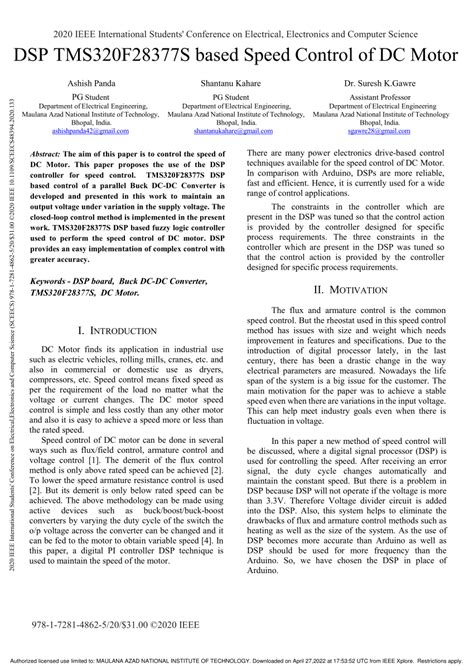 Pdf Dsp Tms320f28377s Based Speed Control Of Dc Motor