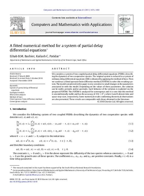 Pdf A Fitted Numerical Method For A System Of Partial Delay