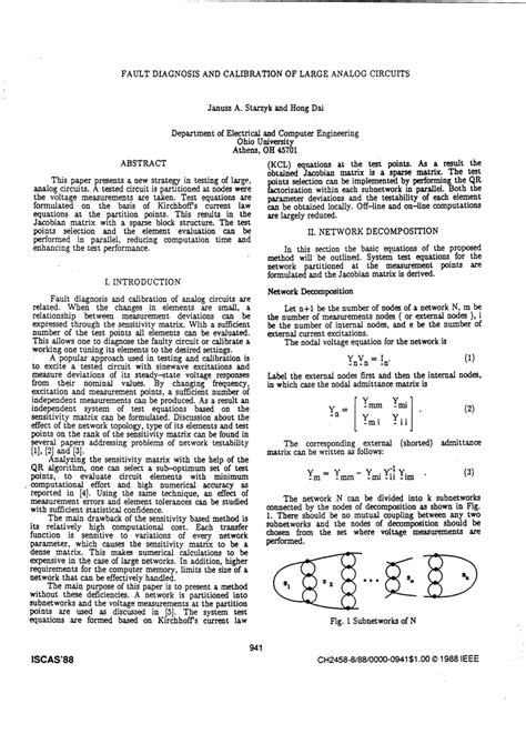 pdf fault diagnosis and calibration of large analog circuits