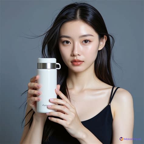 The Girl Is Holding A Thermos Cup Makepro Ai