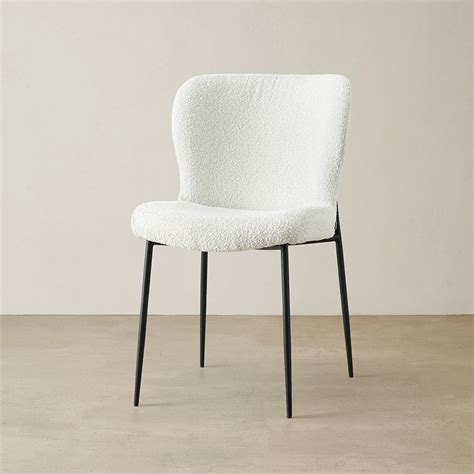 Hailey Snow White Boucle Dining Chair Black Legs