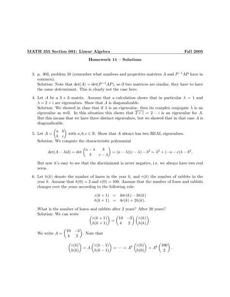 Solutions To Homework 11 Linear Algebra Math 355 Docsity