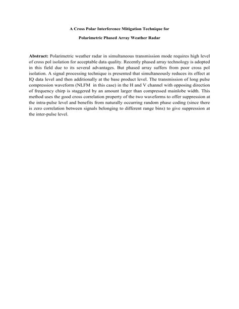 Cross Polar Interference Mitigation In Weather Radar