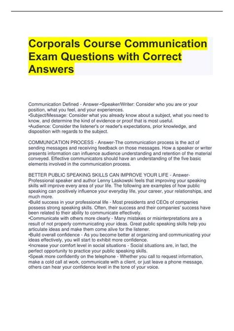 Corporals Course Communication Exam Questions With Correct Answers Corporals Course