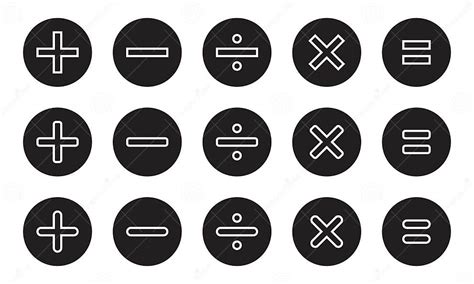 Basic Math Symbols In Line Style Addition Subtraction Division Multiplication And Equality