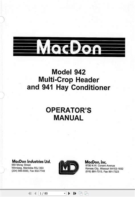 Macdon Multi Crop Header 942 Hay Conditioner 941 Operators Manual 46217