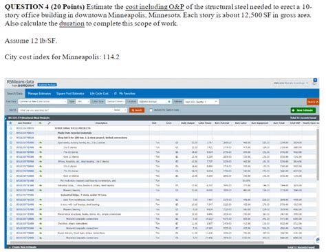 Question 4 20 Points Estimate The Cost Including