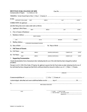 Fillable Online PETITION FOR CHANGE OF SEX Fax Email Print PdfFiller