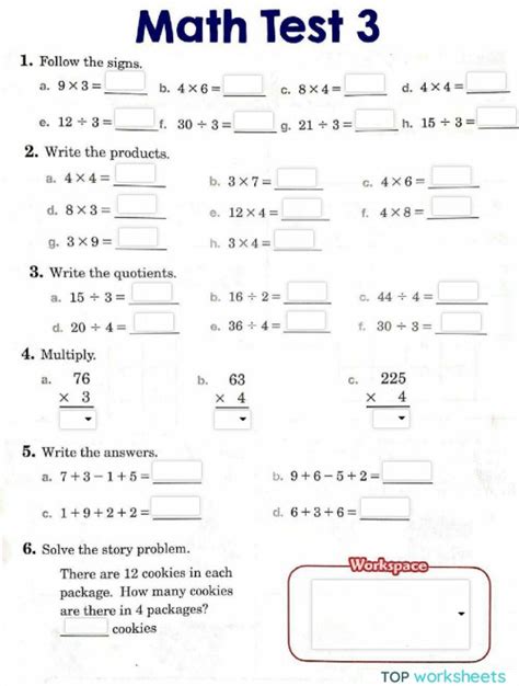 Math Test 3 Interactive Worksheet Topworksheets