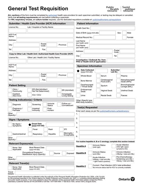 Public Health Ontario General Test Requisition With Instructions