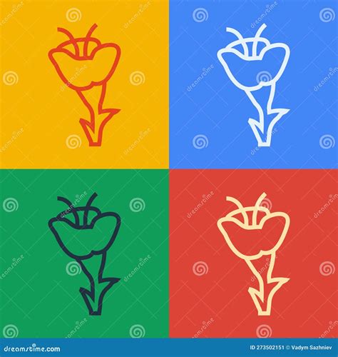 Pop Art Line Flower Icon Isolated On Color Background Vector Stock Illustration Illustration